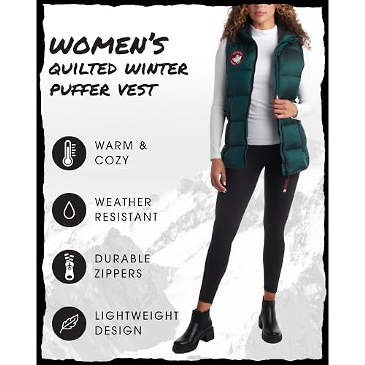 CANADA WEATHER GEAR Women’s Vest - Quilted Puffer Vest - Outerwear Sleeveless Jacket, S-XL, Size Small, Ponderosa Green