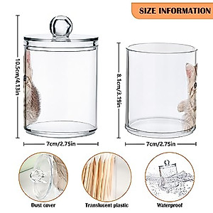 Sletend 2 Pack Plastic Qtips Holder Cat Animal Cute Bathroom Organizer Canisters for Cotton Balls/Swabs/Pads/Floss,Plastic Apothecary Jars for Vanity