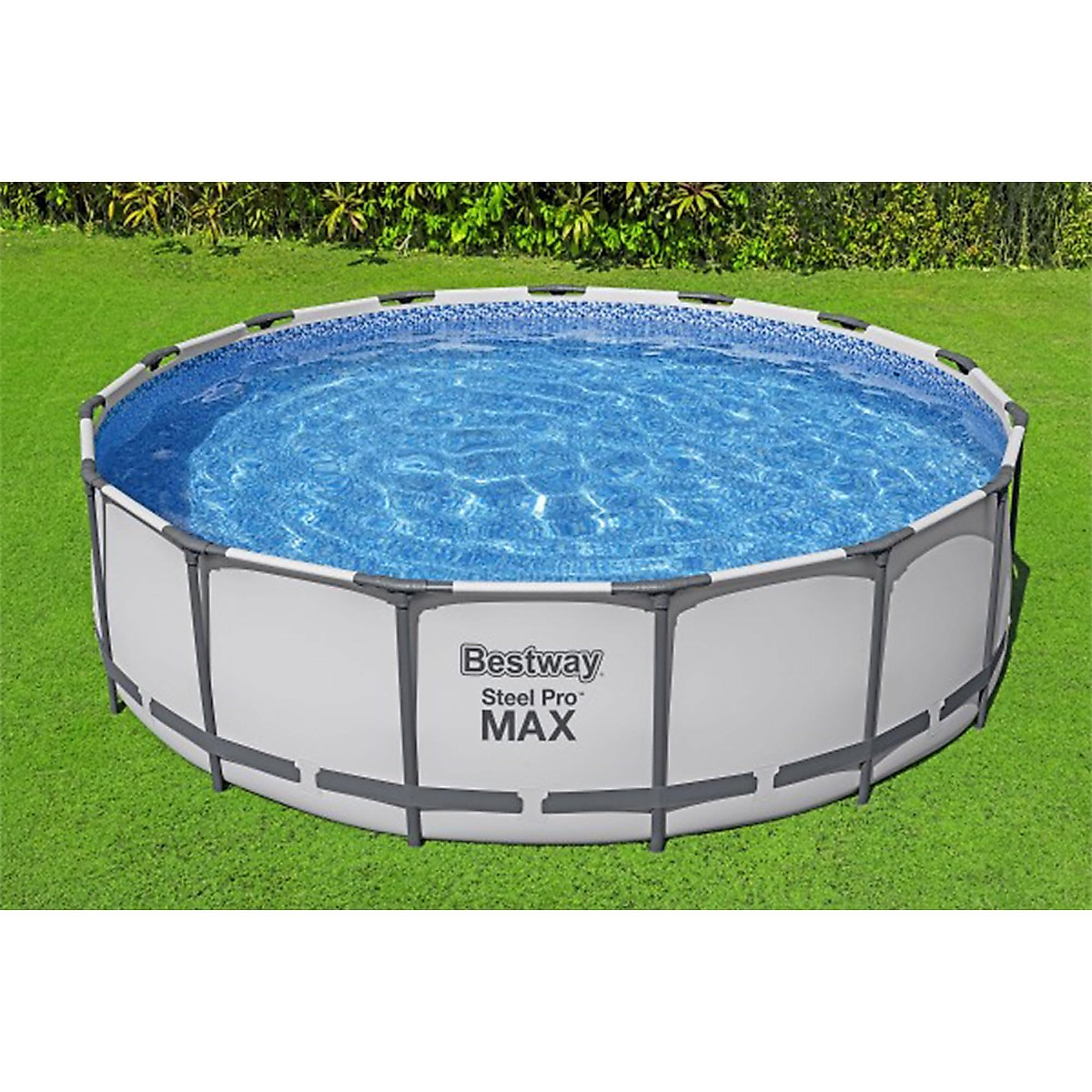 Bestway Steel Pro MAX 15 Foot by 48 Inches Round Above Ground Family Swimming Pool Set Outdoor Steel Frame with Filter, Pump, Ladder, and Cover, Gray