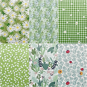 Spring Precut Fabric Squares 5x5, Green Daisy Charm Packs for Quilting 5 inch, 100% Cotton Fabric Squares for Patchworks and Sewing Crafts (42Pcs)
