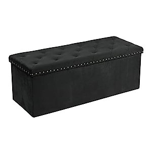 PINPLUS Black Storage Ottoman Bench with Benches Foot Rest Stool, Large Long Folding Velvet Toy Shoes Chest for Bedroom, Living Room, 43.3"x15.7"x15.7"