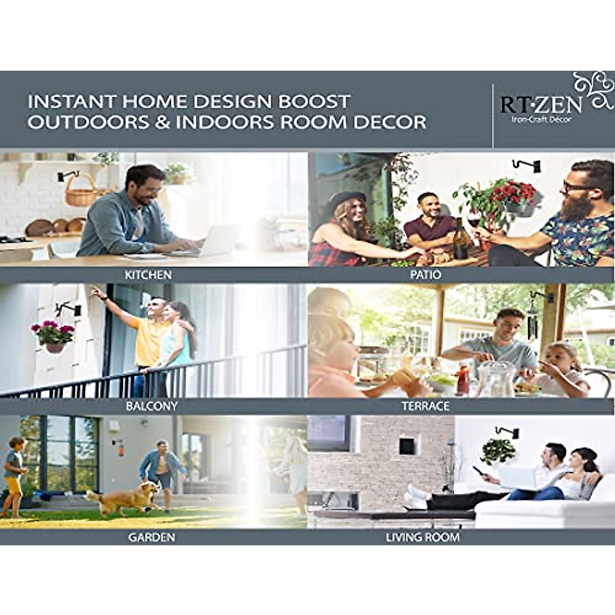 RTZEN Plant Hanger Shepards Hook 7.5" - Hand Forged Heavy Duty Wrought Iron Wall Decor - Indoor or Outdoor Shepherds Hook Hanging Bracket for Bird Feeders Lanterns Baskets and Wind Chimes - 2 Pack