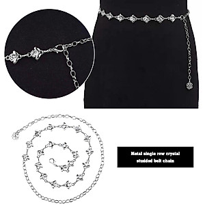 eMagTech Waist Chain Single Row Crystal Belt Chain Diamond Rhinestone Waist Belt Decorative Accessories for Women Lady Girls Zinc Alloy Silver
