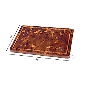 Large & Thick Wood Cutting Board | Natural end-grain acacia wood | Reversible with juice grooves | Chopping Board | Butcher Block