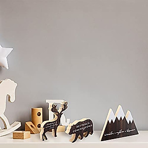 3 Sets Wooden Mountain Decor Woodland Inspirational Quote Wooden Sign Wander Explore Discover Neutral Nursery Table Decor Centerpiece Wooden Mountain Deer Bear Decor for Baby Girl Boy Room Decor