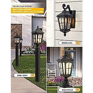 GYDZ Outdoor Wall Mount Light Fixture, Dusk to Dawn Outdoor Porch Light, Exterior Light Fixture Wall Mount, Anti-Rust Waterproof Matte Black Wall Light with Water Ripple Glass for Doorway,15'75''H