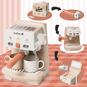 Kitchen Appliances Toy for Kids Kitchen Pretend Play Toy Play Kitchen Set with Coffee Maker Blender Espresso Machine Water Dispenser Toaster Mixer Realistic Sounds for Boys Girls 3+