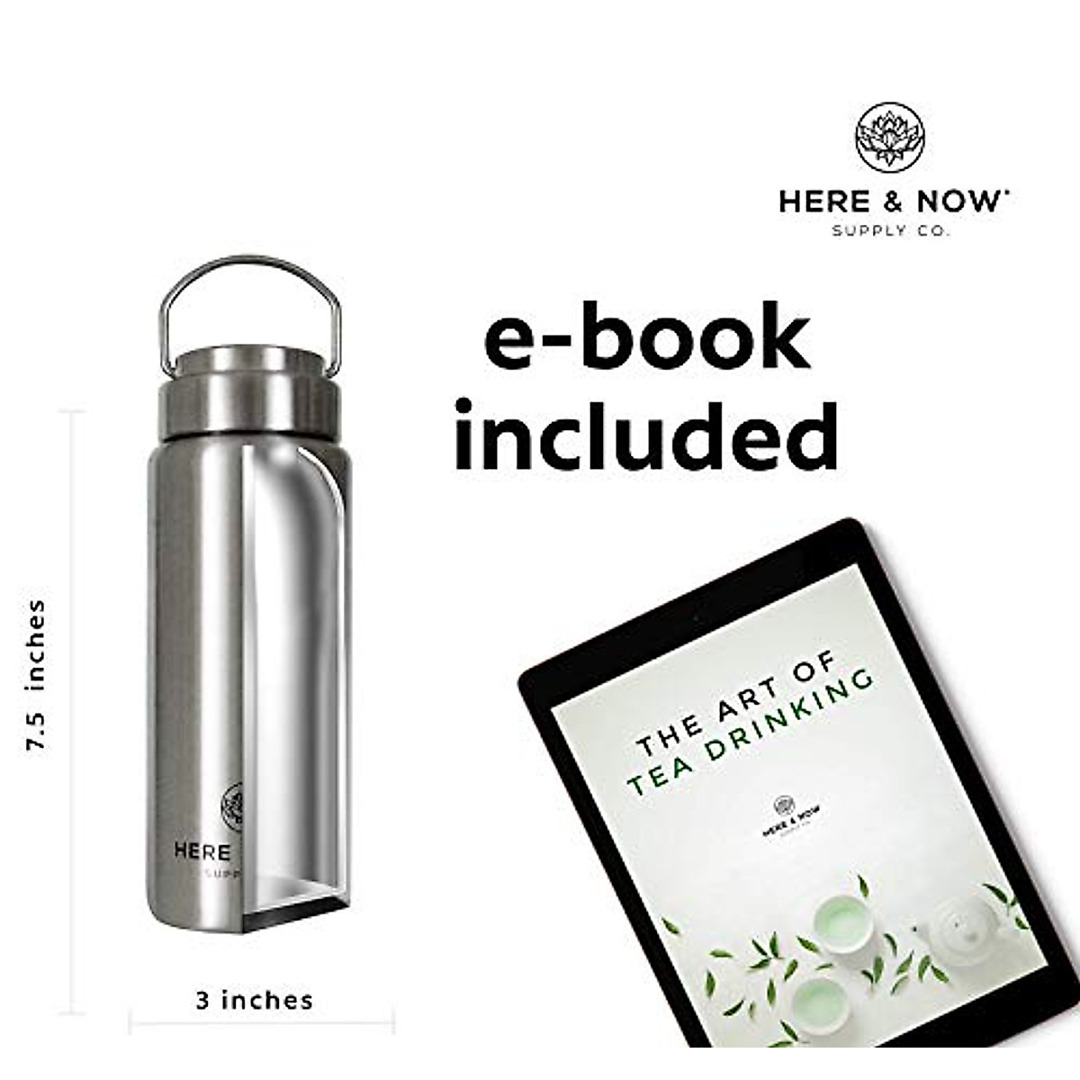 All-Purpose Travel Mug and Tumbler | Tea Infuser Water Bottle | Fruit Infused Flask | Hot & Cold Double Wall Stainless Steel Coffee Thermos | by Here & Now Supply Co. (750 ml (25.3 oz))