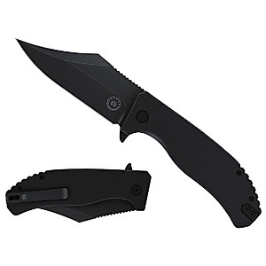 Off-Grid Knives - Caiman XL Folding Knife w. Bowie Blade, Sandvik 14C28N Steel, G10 Scales, Deep Carry Clip
