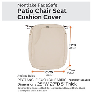 Classic Accessories Montlake FadeSafe Water-Resistant 25 x 27 x 5 Inch Rectangle Outdoor Seat Cushion Slip Cover, Patio Furniture Chair Cushion Cover, Antique Beige, Patio Furniture Cushion Covers