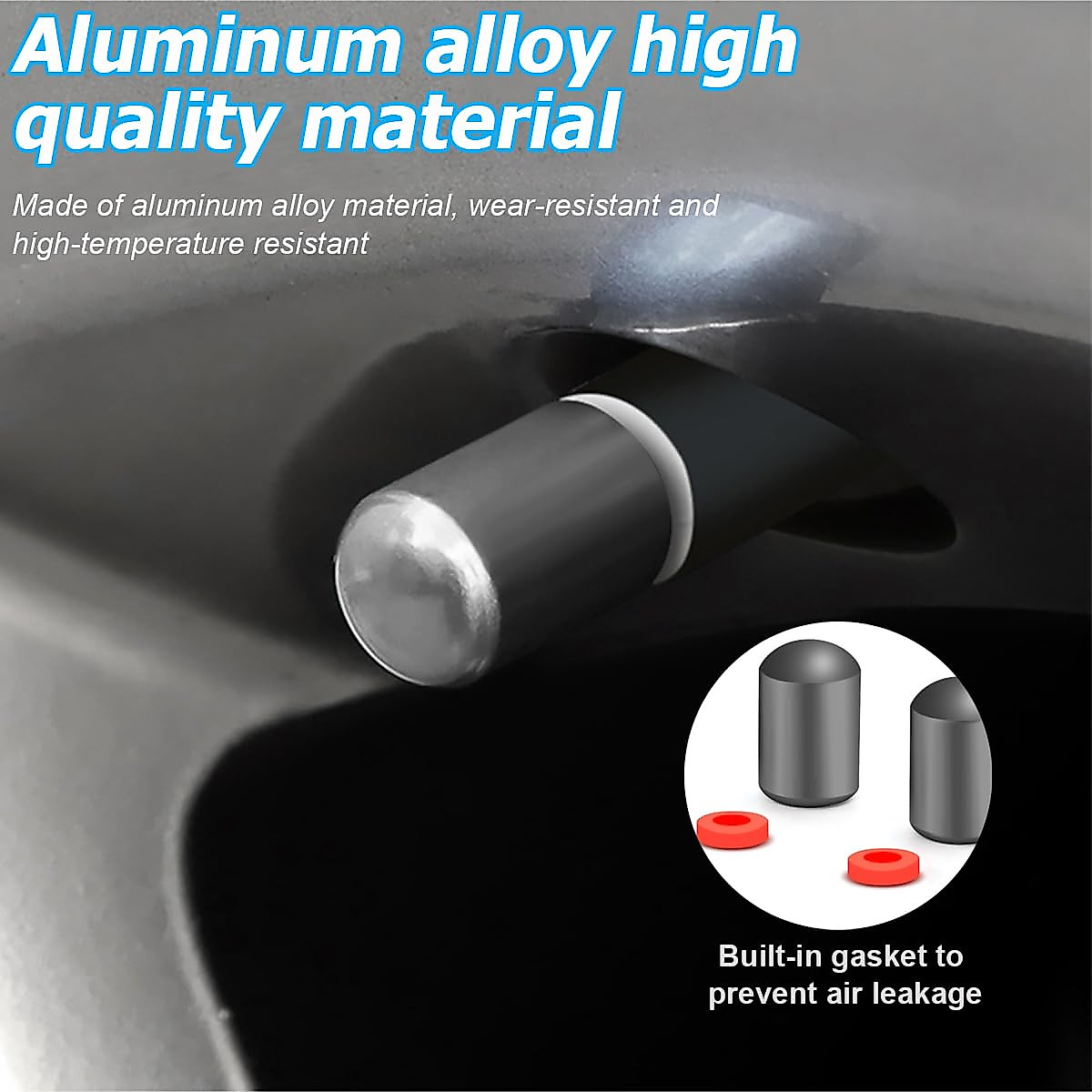 Osilly Car Tire Valve Stems Caps, 4 Pcs Aluminium Alloy Valve Stem Covers, Leak-Proof and Dust-Proof Tire Air Valve Caps, Universal Auto Replacement for SUV, Truck, Bike and Motorcycle (Gray)