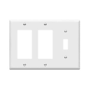 ENERLITES Combination Single Toggle/Double Decorator Rocker Outlet Wall Plate, Standard Size 3-Gang Light Switch Cover (4.5" x 6.38"), Polycarbonate Thermoplastic, UL Listed, 881132-W, White