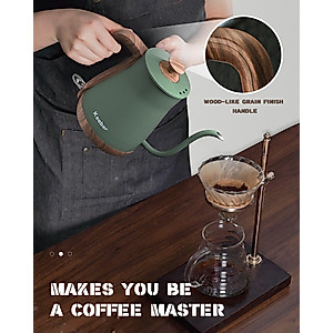 Keebar Gooseneck Electric Kettle, Electric Tea Kettle Stainless Steel, Pour over kettle for Coffee, 1000W Hot Water Kettle Electric Auto Shut Off, 0.8L, Wood-like Grain Finish Handle, Matcha Green