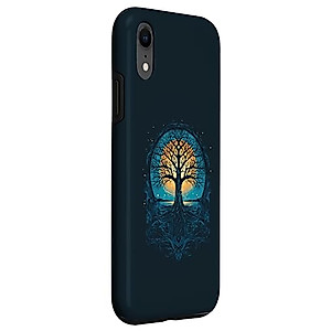 iPhone XR Odin Tree of Life Viking Valhalla Pagan Blue and Yellow Case