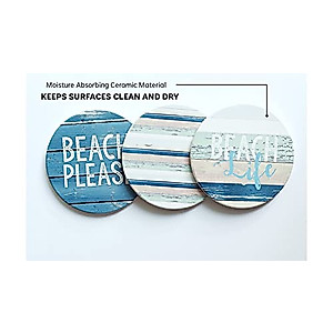 PANCHH Beach Coastal & Ocean Sea Tropical Theme Coasters for Drinks, Kitchen Decor and Gifts for Beach House and Home Beach Bars - Coasters for Wooden Table - Set of 6 with Holder, Absorbent