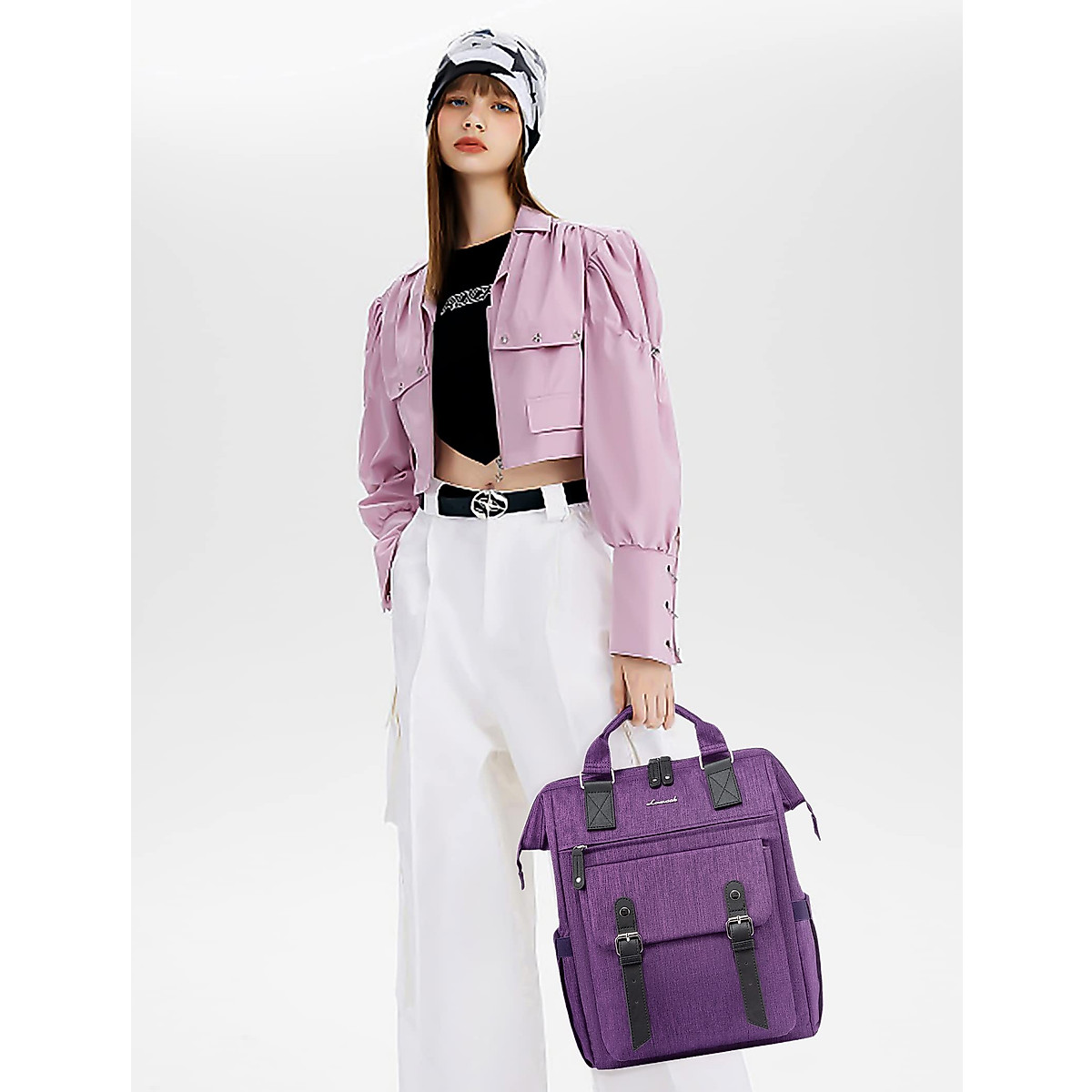 LOVEVOOK 15.6 inch Laptop Backpack for Women, Teacher Nurse Work Travel Backpacks Purse,Computer Bag with USB Charging Port, Purple