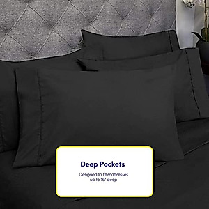 Queen Sheets Black - 6 Piece 1500 Supreme Collection Fine Brushed Microfiber Deep Pocket Queen Sheet Set Bedding - 2 Extra Pillow Cases, Great Value, Queen, Black
