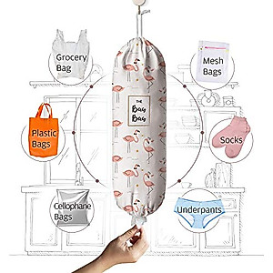 Cut Plastic Bag Holder and Dispenser, Grocery Shopping Bags Carrier, Garbage Bag Organizer for Kitchen,Flamingo Home Kitchen Décor, Housewarming Gifts for women Family Friends, 23x9 inch