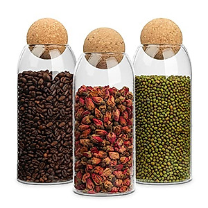 ComSaf 34Oz Glass Storage Container with Ball Cork, Coffee Storage Jar, 3Pcs Bath Salt Jar, Glass Jar with Cork Lids, Decorative Jar for Candy, Tea, Suger, Bathroom Apothecary Cotton Swab Qtip Holder