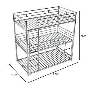 ODC Twin Size Triple Bunk Bed for 3, Twin-Over-Twin-Over-Twin Metal Bunk Bed Frame with Built-in Ladder and Guardrails for Kids, Teens, Boys