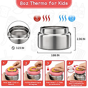 MAISON HUIS Bento Lunch Box for Kids With 8oz Soup Thermo, Leakproof Lunch Compartment Containers with 4 Compartment Bento Box, Thermo Food Jar and Lunch Bag, BPA Free,Travel, School(Flamingos)