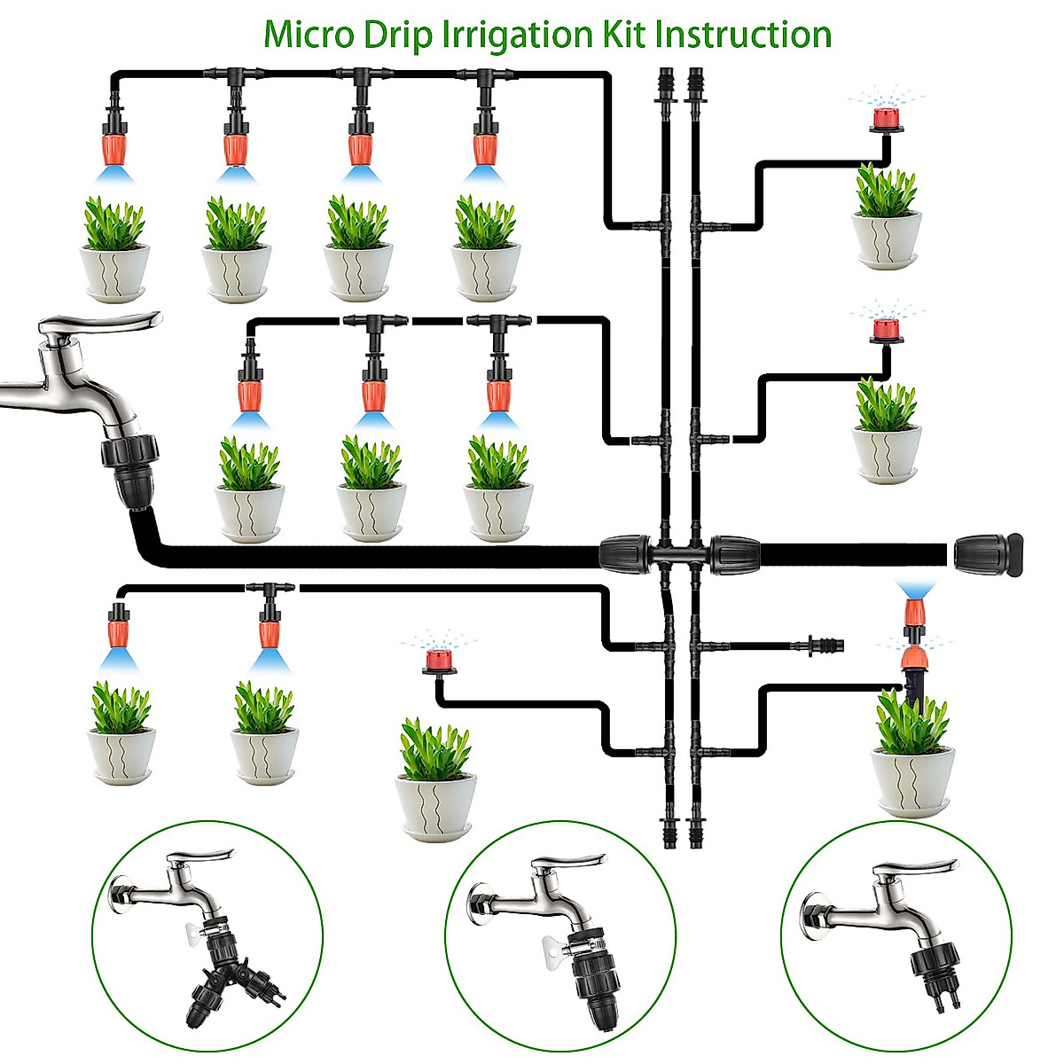 280 Pcs Drip Irrigation Kit, 147FT Garden Watering System 1/2 1/4 in Distribution Tubing Hose Automatic Patio Misting System Micro Automatic Drip Irrigation for Plant Garden Greenhouse Patio Lawn