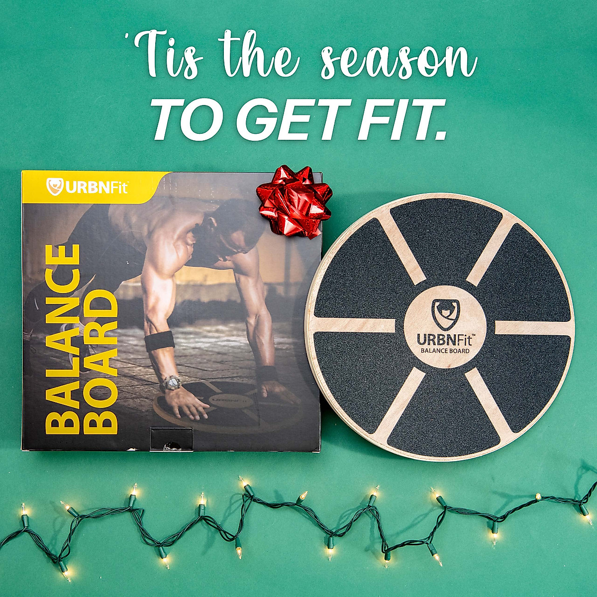 URBNFit Balance Board Trainer - Wooden Wobble Balancing Board for Core Stability, Strength Training & Flexibility - Wobble Board w/Workout Guide to Exercise at Desk or Home Gym﻿