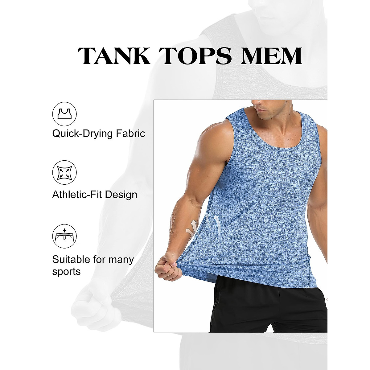 Babioboa Men's Workout Tank Tops 2 Packs Quick Dry Shirts Sleeveless Lightweight Tank Top Gym Bodybuilding Muscle Tee Pink/Sky Blue