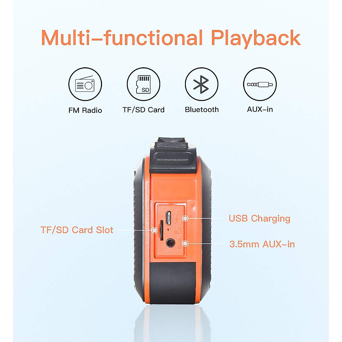 LEZII Portable IP67 Waterproof Bluetooth Speaker, Shower Speaker FM Radio with HD Sound, Mini Wireless Outdoor Speaker, TF Card SD Aux, 12H Playtime, True Wireless Stereo for Kayaking, Boating, Hiking