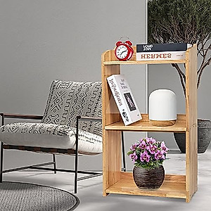 YCICI Bookshelf, 3 Tier Wooden Bookcase, Freestanding Display Storage Shelves Open Bookcase for Bedroom, Living Room and Office (Natural, 3 Tier)