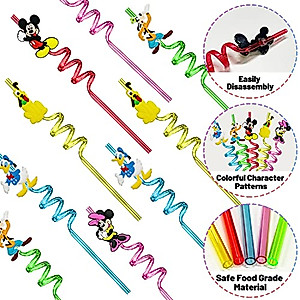 25pcs Mouse Straws Mouse Party Supplies Favors With 2pcs Cleaning Brush Plastic Reusable Straws Birthday Party Supplies Gifts For Boys Girls Kids