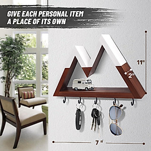 CRAKTH Mountain Key Holder for Wall Decorative, Wooden Key Hanger Wall Mount with 5 Hooks, Unique Key Rack for Mail and Key Organizer