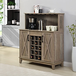 Home Source Bar Cabinet with Wine Rack and Glass Doors (Grey wash- Solid)