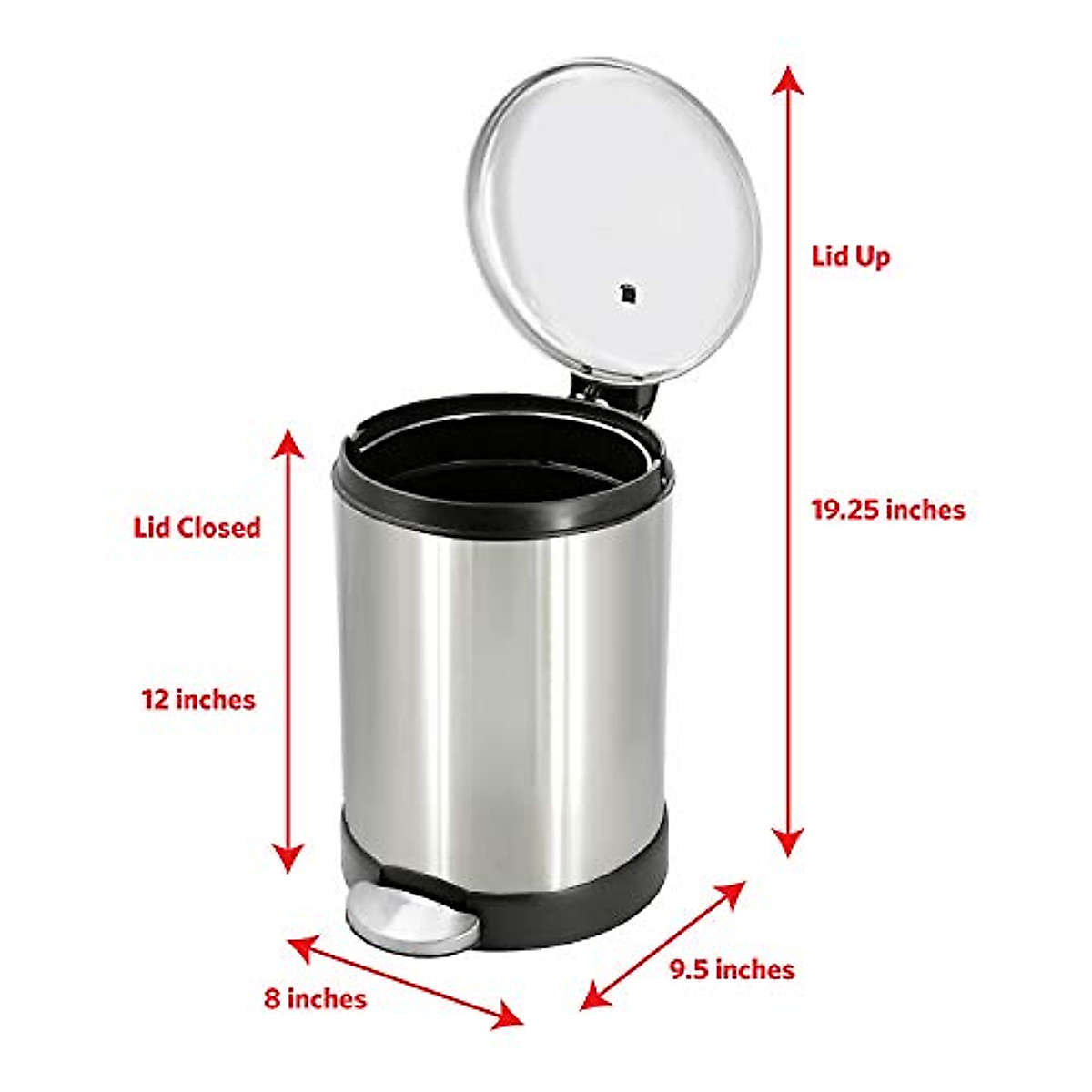 Glad Small Trash Can, 1.2 Gallon | Round Stainless Steel Garbage Bin with Soft Close Lid & Step Foot Pedal | Metal Waste Basket with Removable Inner Bucket, Stainless