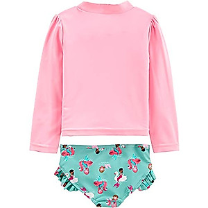 Simple Joys by Carter's Toddler Girls' 2-Piece Assorted Rashguard Sets, Green Swans/Pink Mermaid, 5T