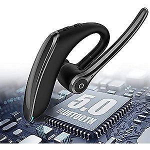 Bluetooth Headset, Wireless Bluetooth Earpiece V5.0 Hands-Free Earphones with Stereo Noise Canceling Mic, Compatible iPhone Android Cell Phones Driving/Business/Office