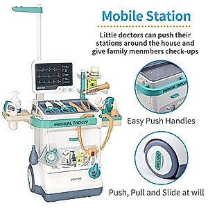 Deejoy Toy Doctor Kit for Kids, Pretend Medical Station Set for Boys & Girls, 28 Accessories Mobile Cart with Lights and Thermometer, Kids Doctor Kit for Toddlers 3-5 Years Old