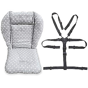 Twoworld Baby High Chair Seat Cushion Liner Mat Pad Cover Resistant and High Chair Straps (5 Point Harness) 1 Suit (Fashion Gray)