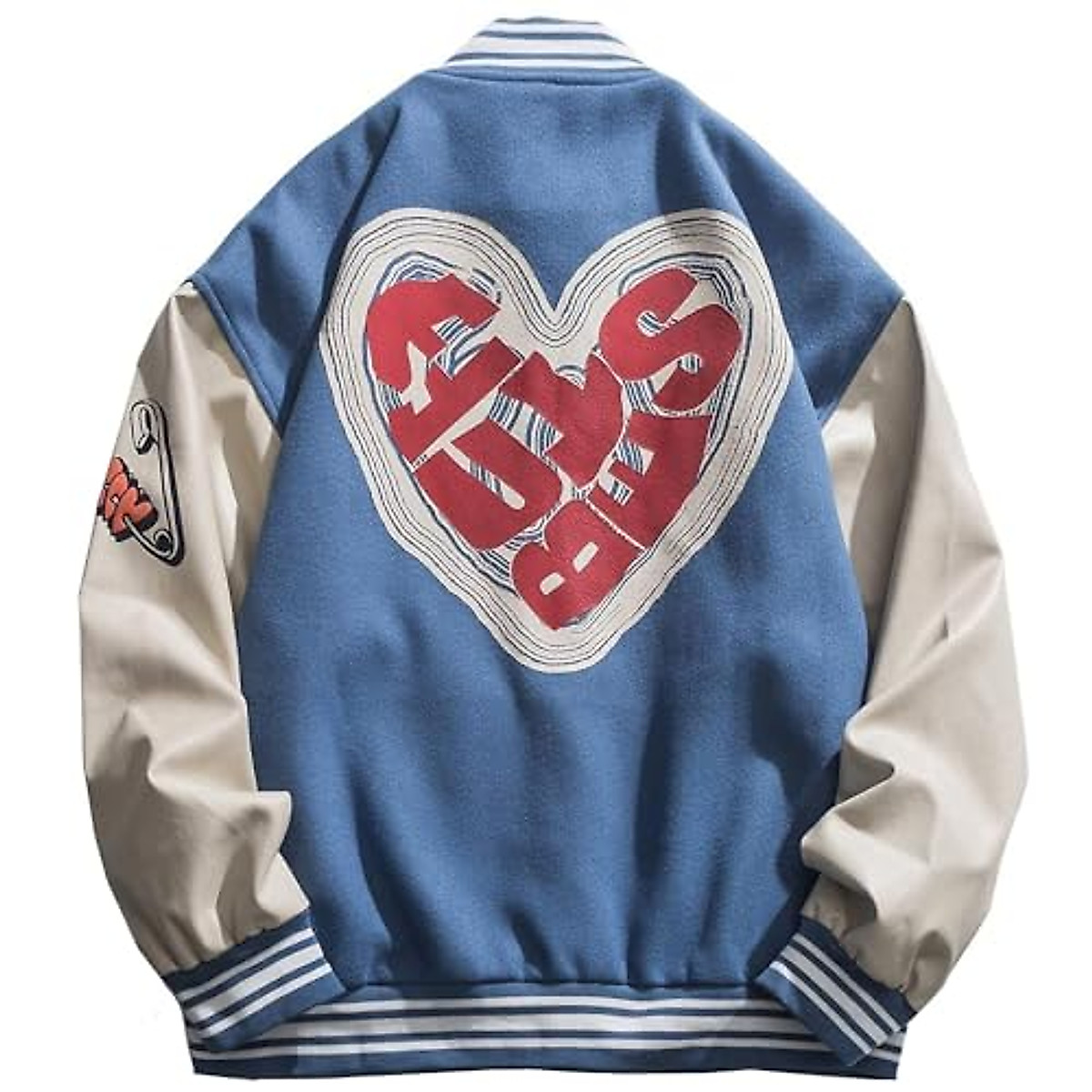 Aelfric Eden Men's Letter Foaming Love Print Varsity Jacket Vintage Graphic Baseball Jacket Unisex Coats Streetwear