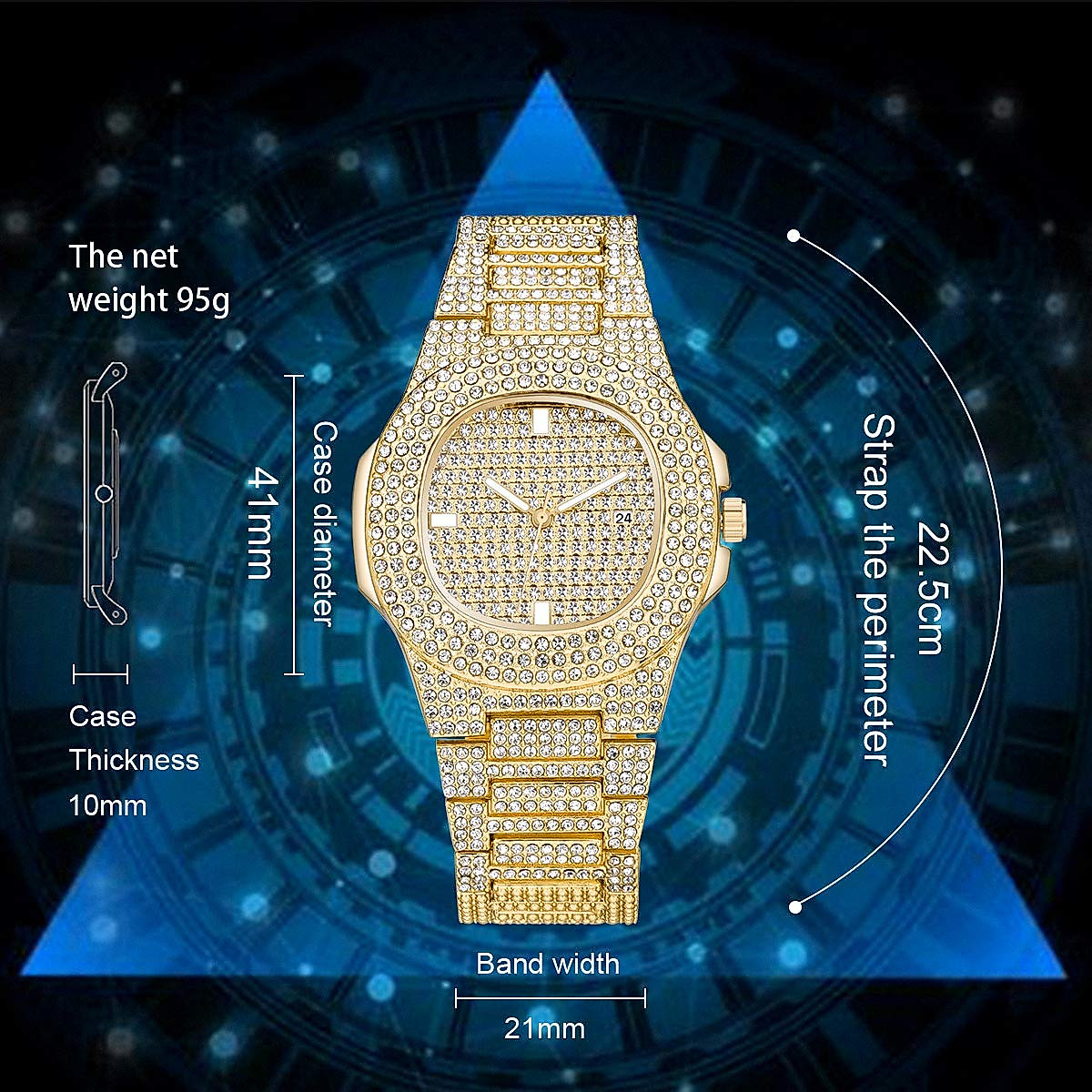 SIBOSUN Lady Women Wrist Watch Gold Stainless Steel Crystal Quartz Dress Bling Bracelet Gold