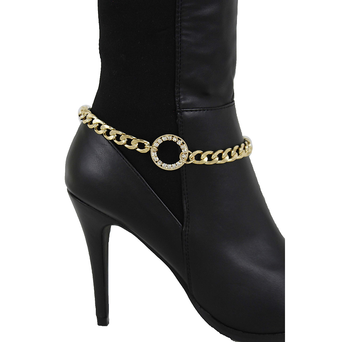 Women Western Fashion Anklet Boot Chains Bracelet Gold Metal Bling Ring Beads Round Shoe Charm