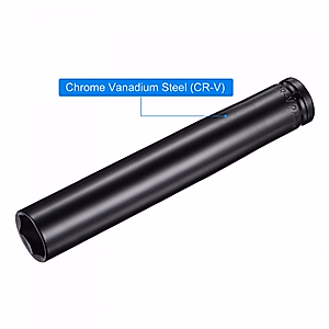 uxcell 1/2" Drive by 24mm Deep Impact Socket, Heat-Treated CR-V Steel 8" Length, 6-Point Metric Sizes
