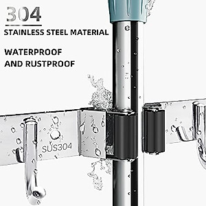 Mop and Broom Holder Wall Mount Heavy Duty Stainless Steel Tool Hanger, With 3 Racks 4 Hooks Storage Organizer for Home, Kitchen, Garage, Garden, Laundry Room, Bathroom