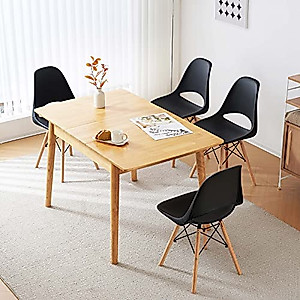 ESSIZOLE Modern Dining Chairs Set of 4,DSW Shell Plastic Chairs with Wood Legs,Armless Side Chairs,Kitchen Chair with Hollow Back for Dining Room,Living Room,Bedroom (Black-02)