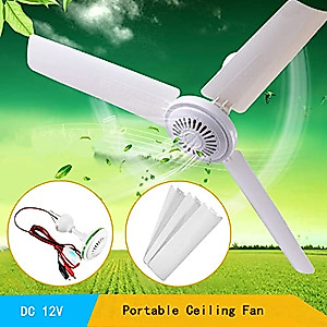 EXDOLL Portable Ceiling Fan 12V DC Mini Hanging Fan 19.7” Silent Camping Tent Hanging Fan Mute Energy-Saving Fans Bedroom Breeze Gazebo Fan Battery Powered