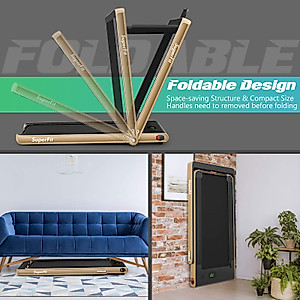 GYMAX Walking Pad, 2.25HP Foldable Treadmill with LED Display, Remote & Smart App Control, 2 in 1 Under Desk Treadmill, Portable Compact Folding Treadmill for Small Space/Home/Office (Yellow)