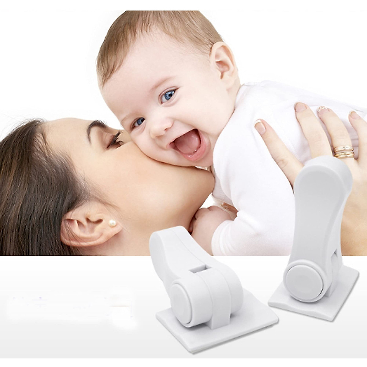 Childproof Door Lever Lock (4 Pack) Prevents Toddlers from Opening Doors. Easy One Hand Operation for Adults. Durable ABS with 3M Adhesive Backing. Simple Install (White)