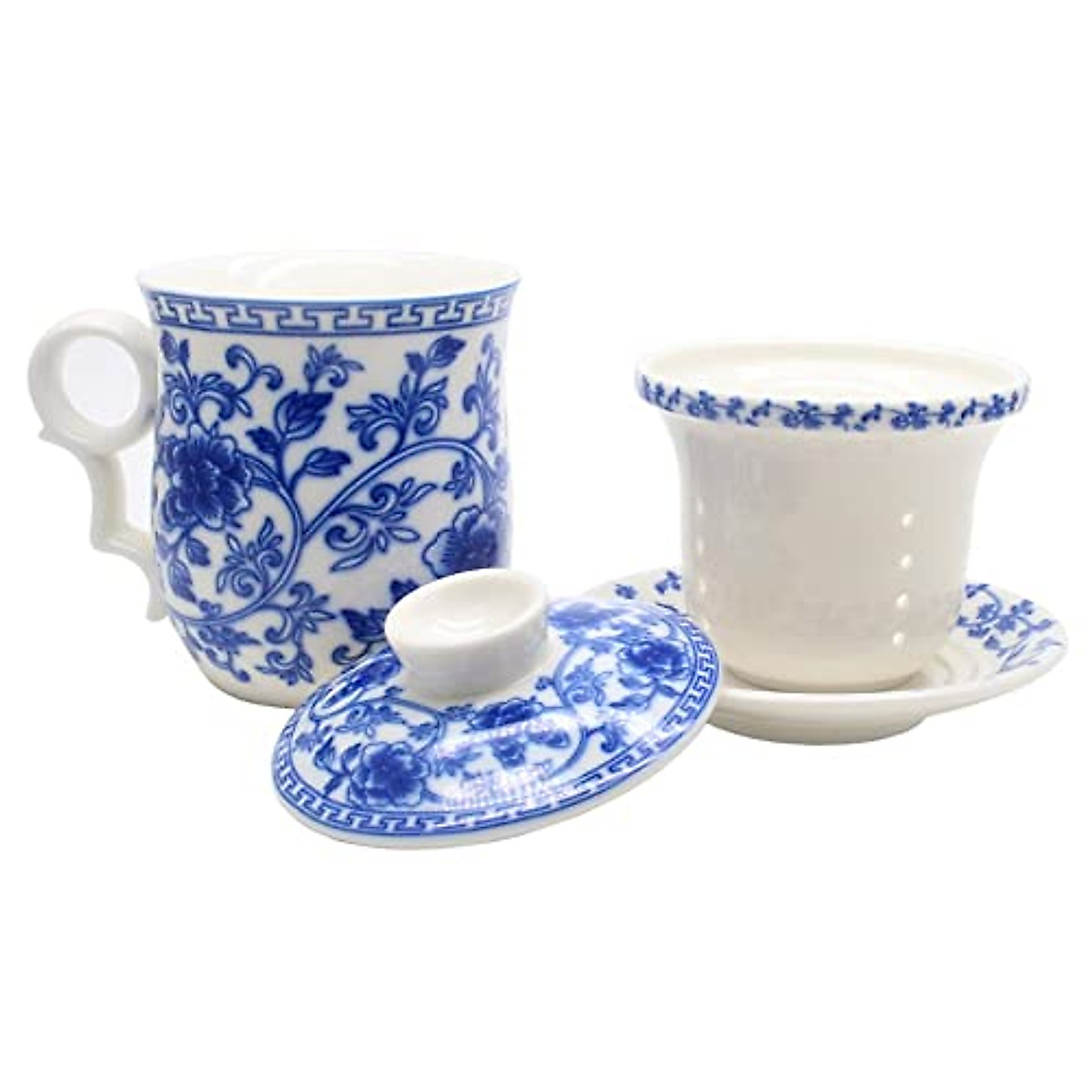 Tea Talent Porcelain Tea Cup with Infuser Lid and Saucer Sets - Chinese Jingdezhen Ceramics Coffee Mug Teacup Loose Leaf Tea Brewing System for Home Office