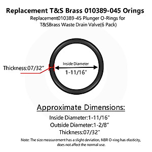 O-Ring - Replacement Part # T&S Brass 010389-45 Plunger O-Ring for 3-Tier Sink Drain, Twist Waste Drain Valve Rubber Stopper Oring(6-Pack)