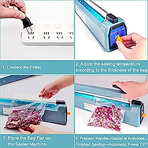 Impulse Sealer 16 inch Heat Sealer for Plastic Bags, Metal Iron Shell Plastic Bag Sealer Heat Seal, Mylar Bag Sealer, Manual Poly Bag Hot Seal Sealing Machine with 4 Repair Kit(2 Cutting Lines Included)